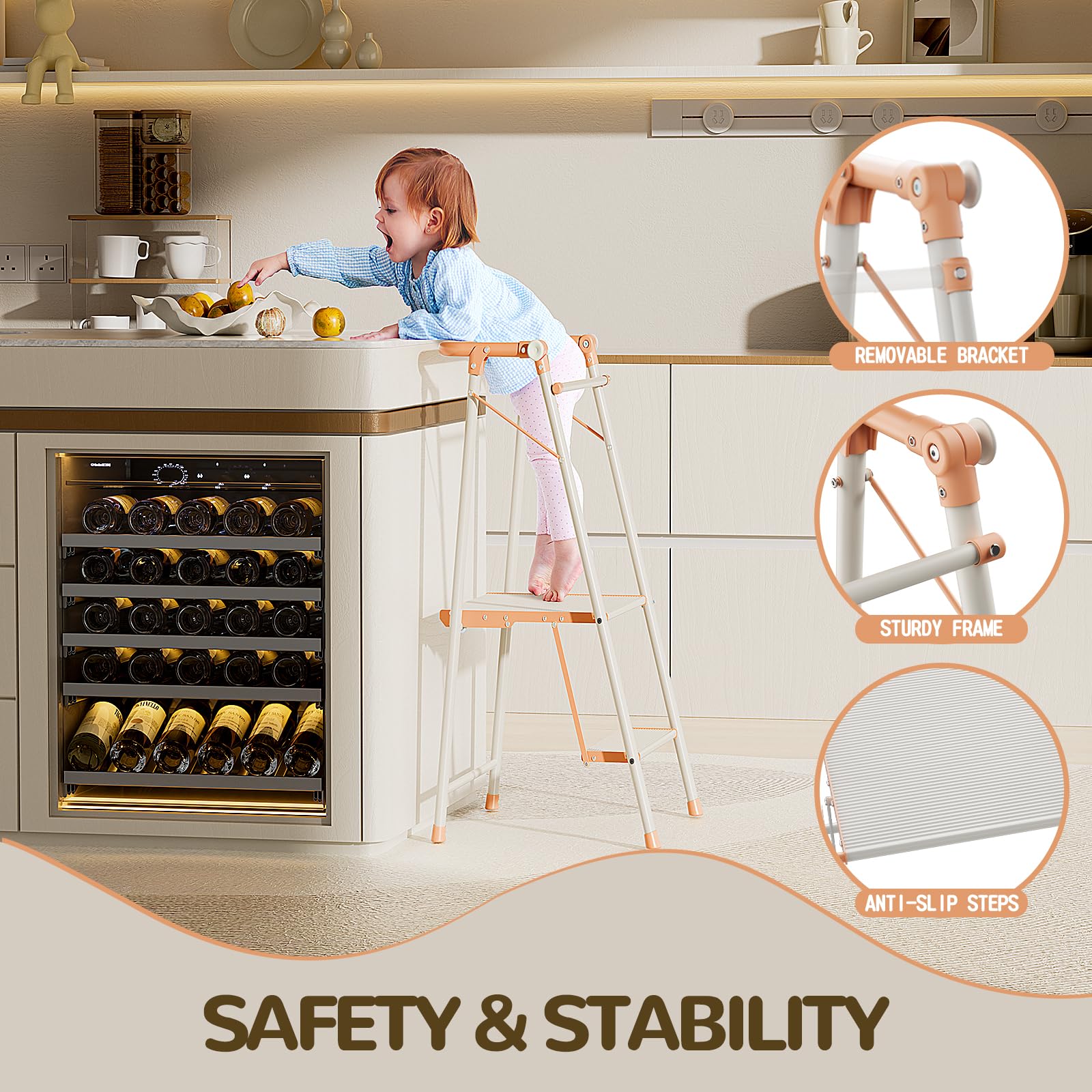 UNICOO® Foldable Toddler Tower - 2-Step Ladder for Adult, Toddler Tower Foldable and Compact - Foldable Kitchen Tower, Kids Step Stool, Folding Toddler Tower for Kitchen and Bathroom