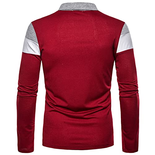 Men's Long Sleeve Polo Shirts Slim Fit Colorblock Shirts Button Down Tops