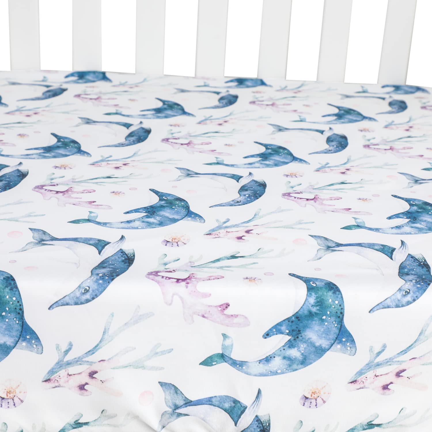 Sahaler Crib Sheet for Girl Boy Baby Polyester Fitted Crib Sheets for Standard Crib and Toddle Mattresses-Blue Whale...