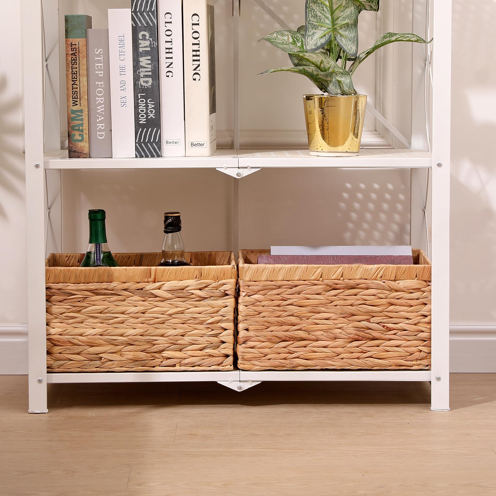Storage Basket Rectangle Seagrass Basket Water Hyacinth Basket,Decorative Storage Baskets with Built-in Handles,Woven Basket for Organizing Pantry Toilet Tank,(Natural Hyacinth,2-Pack)