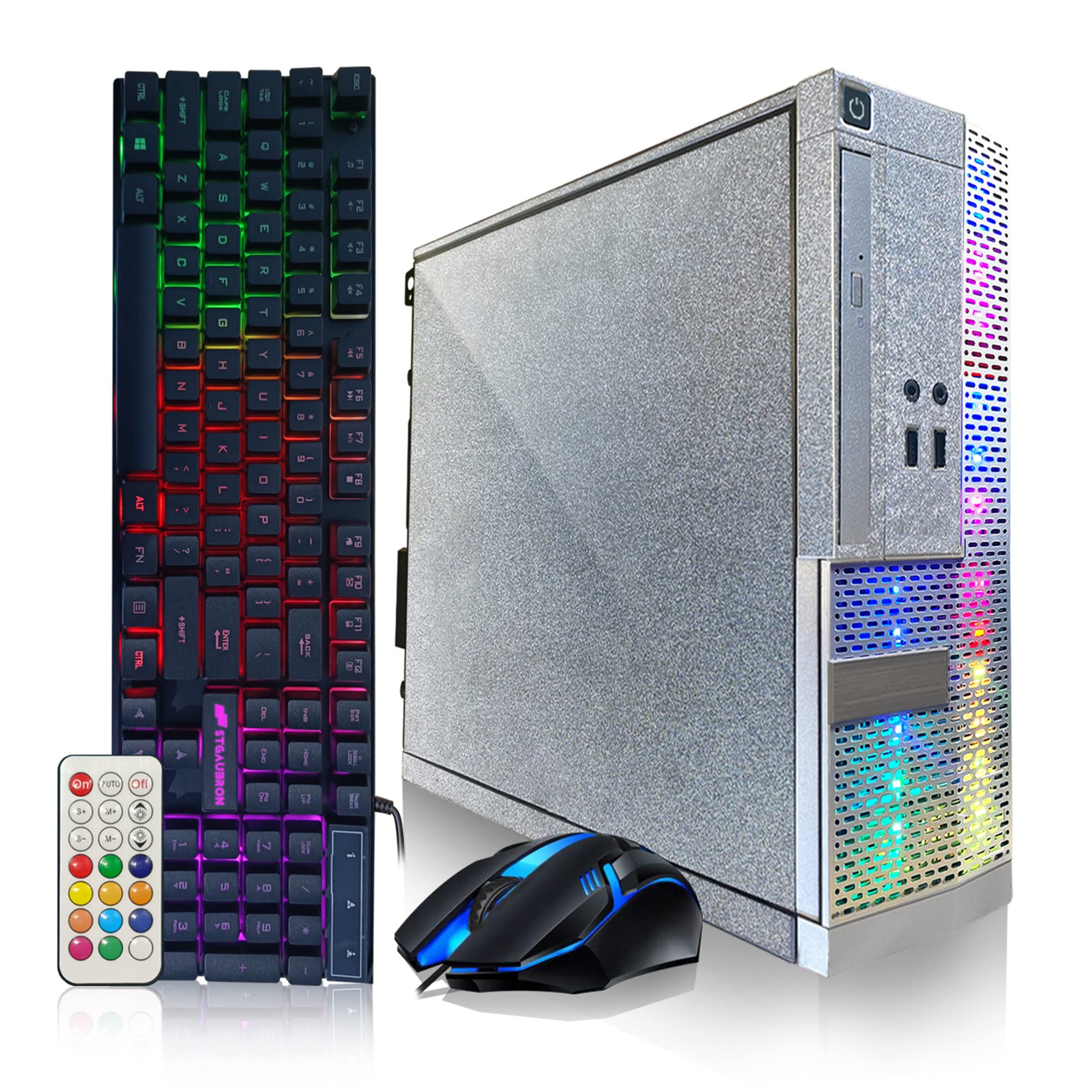 PC Treasure Box Silver RGB Desktop Computer Intel Quad Core I5 up to 3.6G, 8G, 256G SSD, WiFi & Bluetooth, RGB Gaming PC Keyboard & Mouse, DVD, Windows 10 Pro (Renewed)