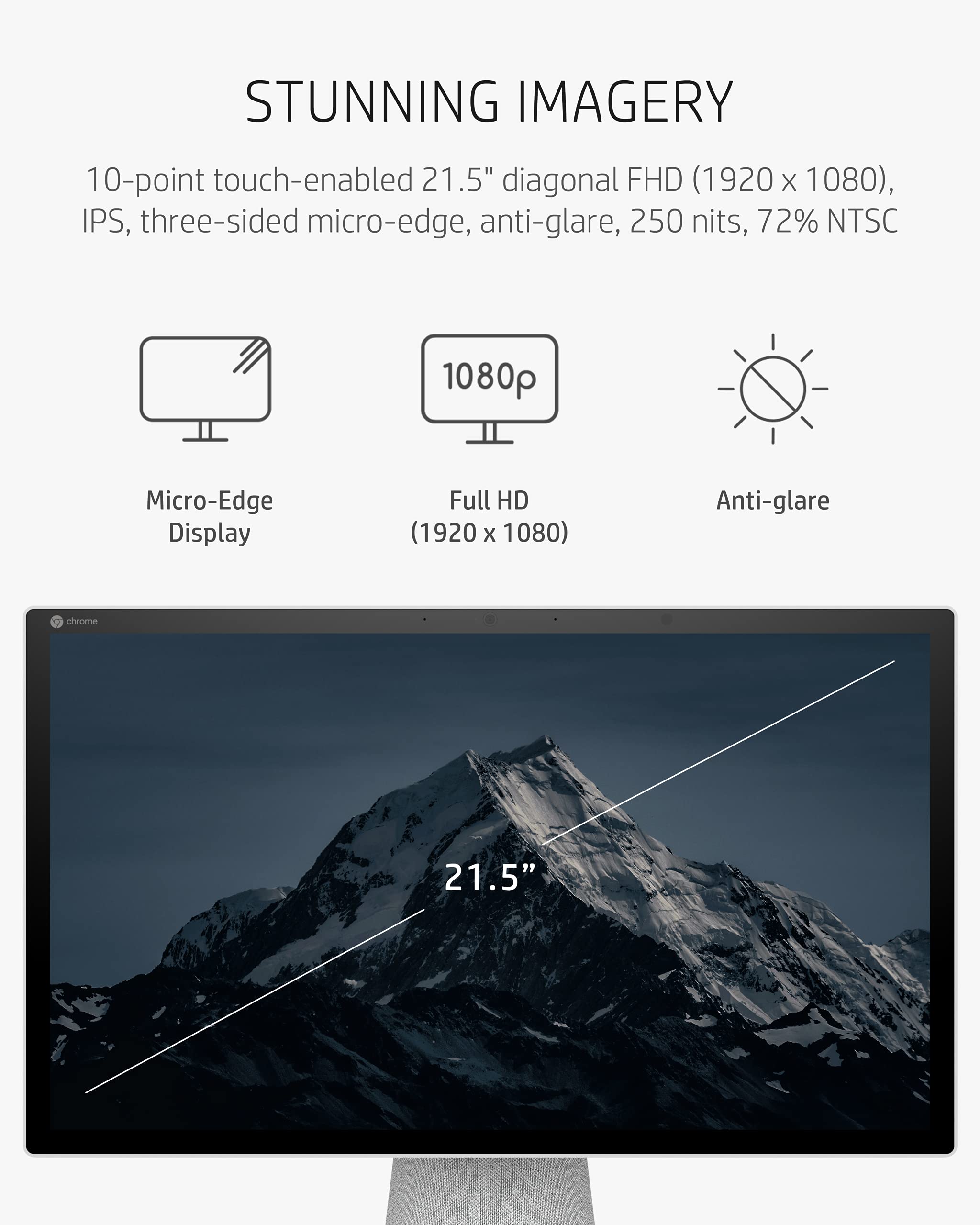 HP Chromebase 21.5" All-in-One Desktop, Intel Pentium Gold 6405U Processor, 4 GB RAM, 64 GB Storage, Rotating Full HD IPS Touchscreen, Chrome OS, Bluetooth Keyboard and Mouse Combo (22-aa0012, 2021)