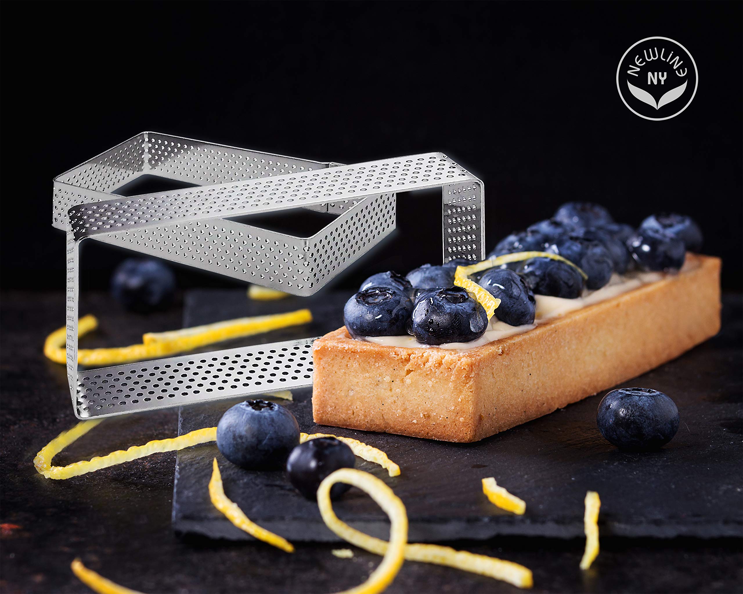 NewlineNY Stainless Steel 6 Pcs Perforated Oval Rectugular Square Tart Rings Molding Plating, Set of 6: 2 of each (13cm x 4cm 5" x 1.5") + (10cm x 5.5cm 4" x 1.5") + (7cm 2.8" square) x (2cm 0.8" H)