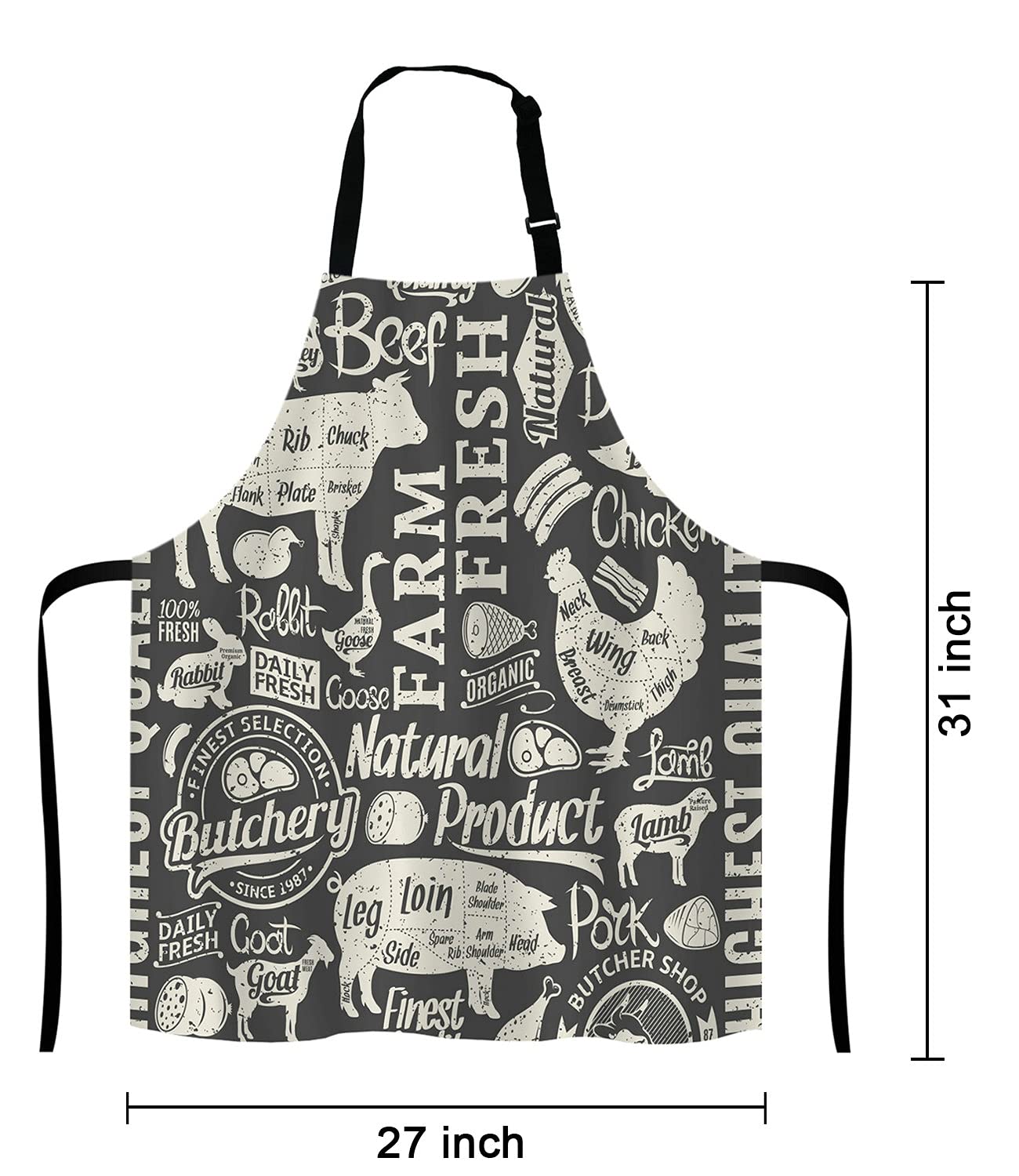 Lefolen Butcher Butchery Animal Adjustable Bib Apron Kitchen Cooking Baking Gardening Apron for Women Men