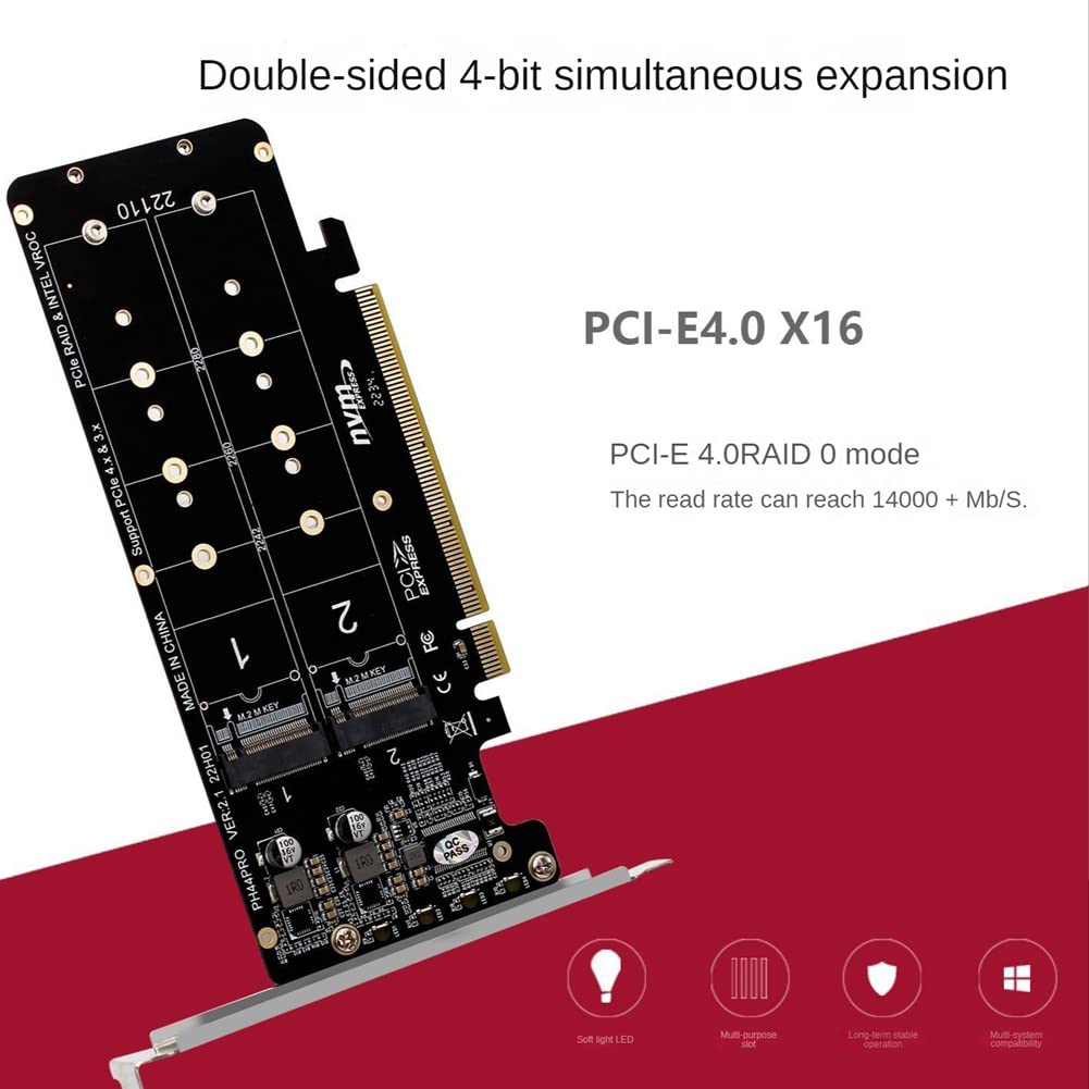 PCIE 4.0 -Disk PCIeX16 to M.2 M-Key NVME SSD Expansion Card,Supports 4 NVMe M.2 M Key 2280 SSD