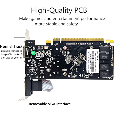 QTHREE AMD Radeon R5 230 Graphics Card,2GB,64 Bits,GDDR3,VGA,DVI,HDMI,625MHz Core Frequency Video Card for PC,Computer GPU,PCI-Express X16,DirectX 11,Low Profile
