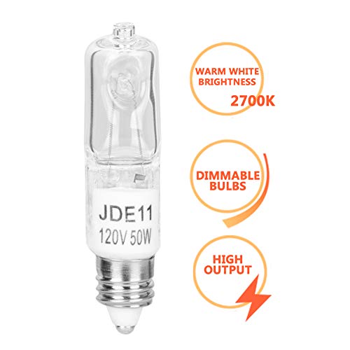 haraqi 4 Pack JD E11 120V 50 Watt Halogen Bulbs,Mini Candelabra Bulbs for House Lighting Fixtures,Ceiling Lamps,Table Lamps,Cabinet Lighting