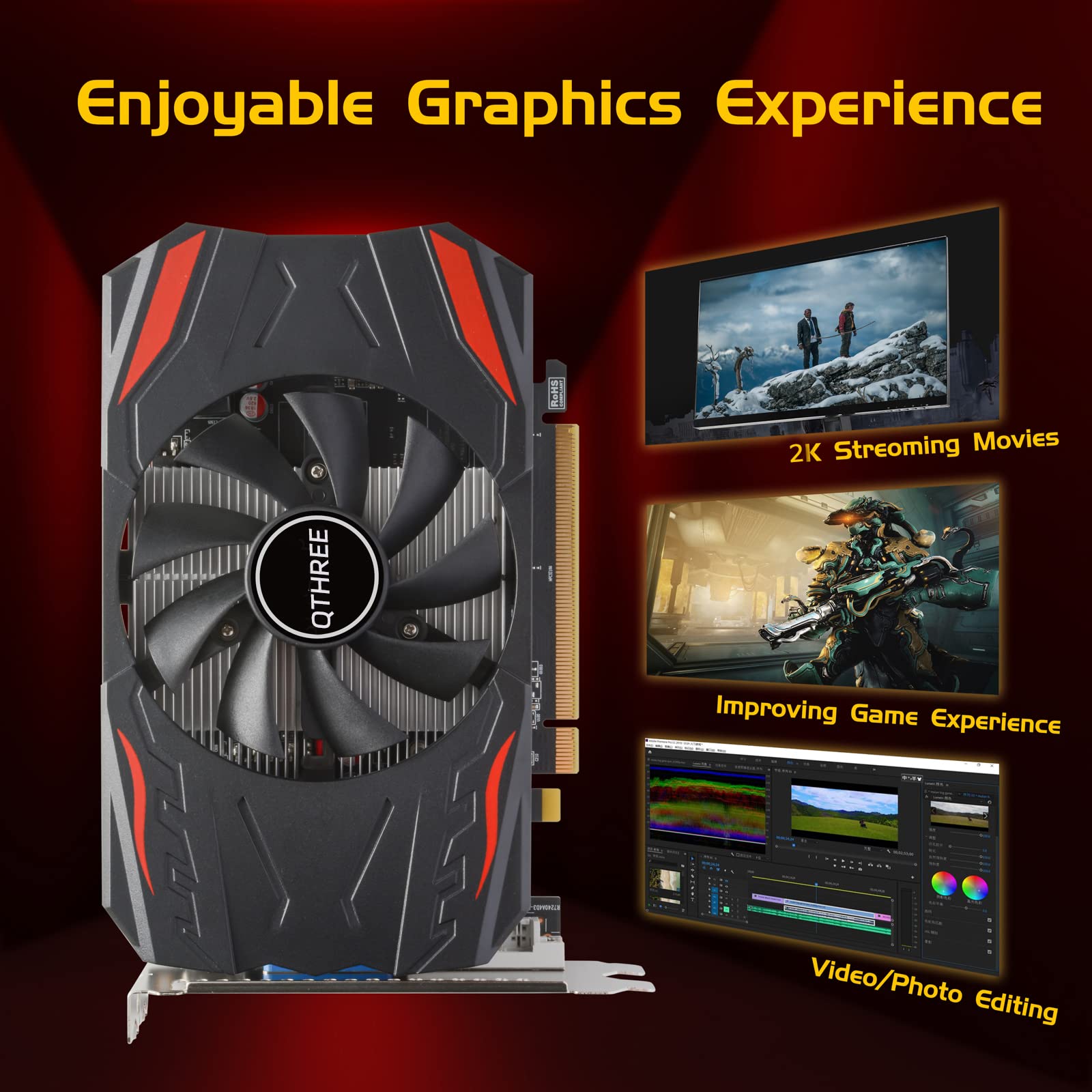 QTHREE Radeon HD 7670 Graphics Card,2GB,128 Bit,DDR3,HDMI,VGA,DVI,650MHz Core Frequency Video Card for PC,Computer GPU,PCI Express X16,DirectX 11,Plug & Play