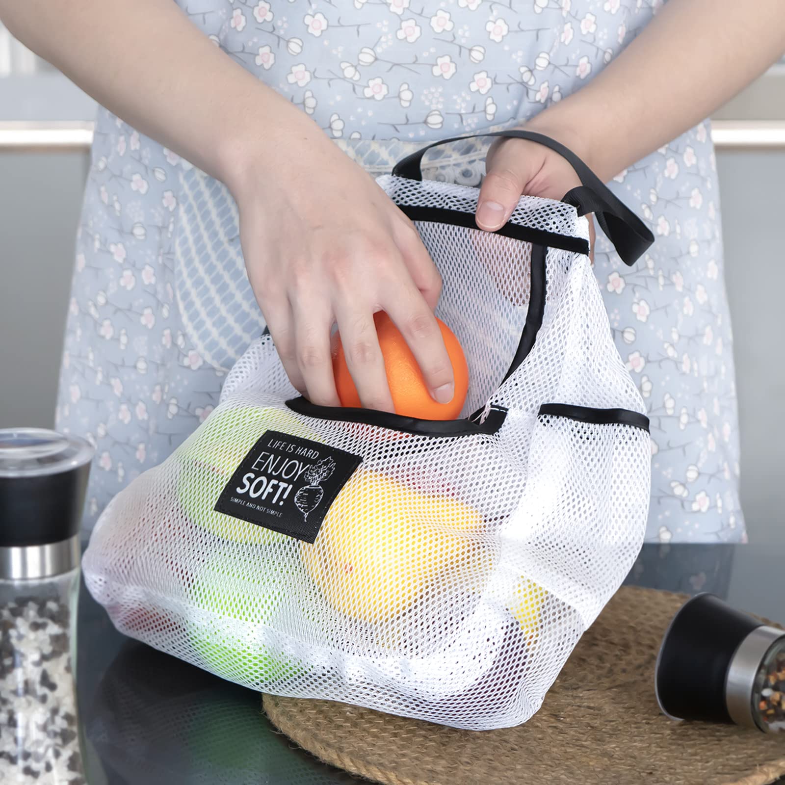 Linkidea 8 Pack Reusable Mesh Bag, Portable Fruit Bags, Washable Hanging Storage Bags, Organizer Shopping Handbag for Garlic, Onions, Potatoes