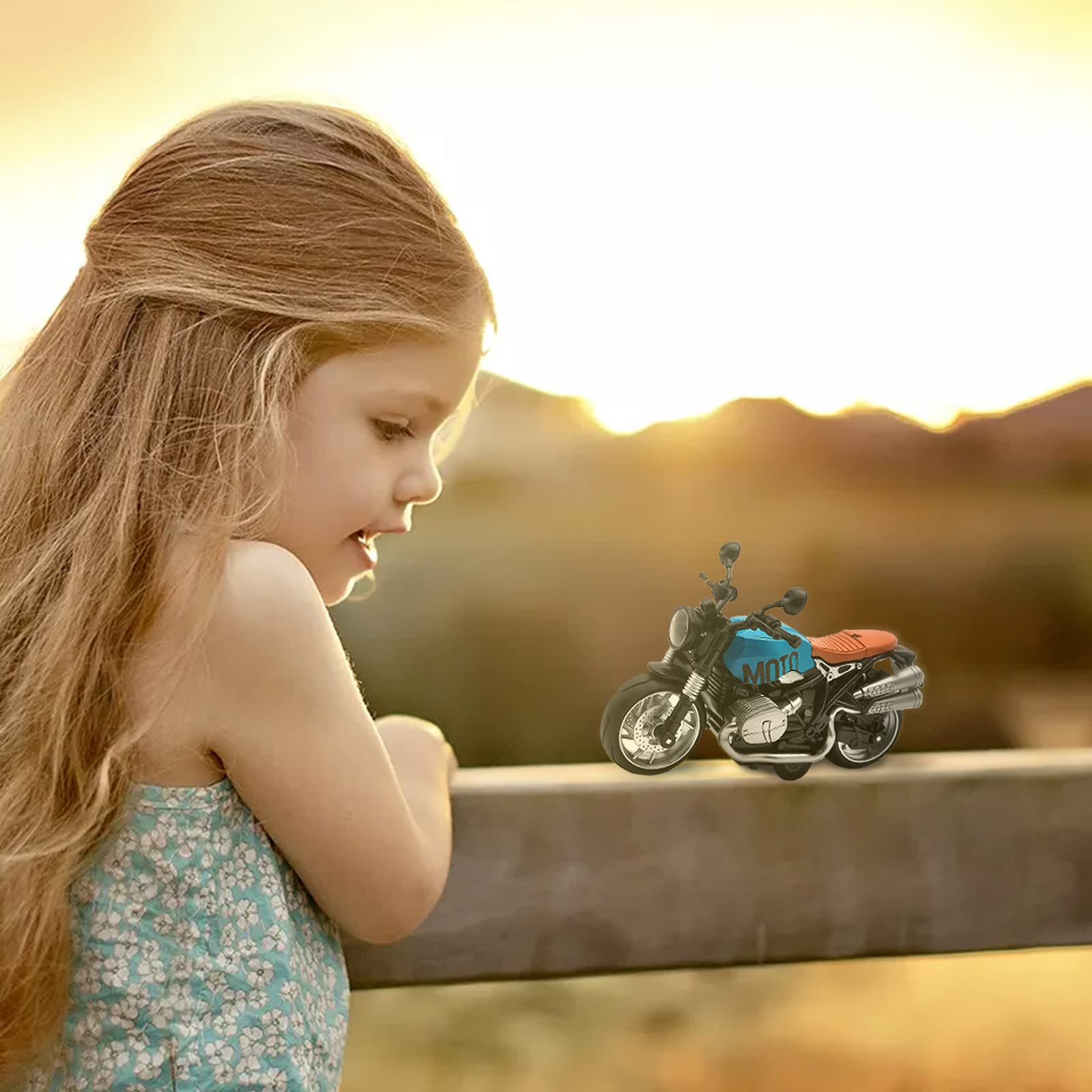 Motorcycle Toys for Kids - Pull Back Toy Motorcycle Model 1/12 Scale with Lights and Sounds, Die-Cast Motorcycles Toy for Boys Kids Age 3-12 Year Old (Blue)