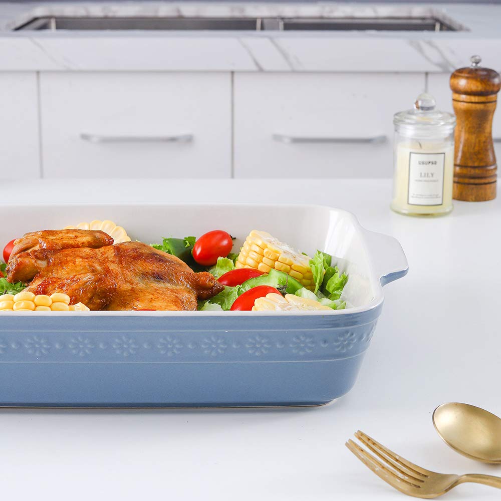 KOOV Individual Lasagne Pan Deep, Rectangular 9x13 Baking Dish, Ceramic Baking Dish, Bakeware for Tapas, Roasting, Casserole Dish for Oven, (Haze Blue)