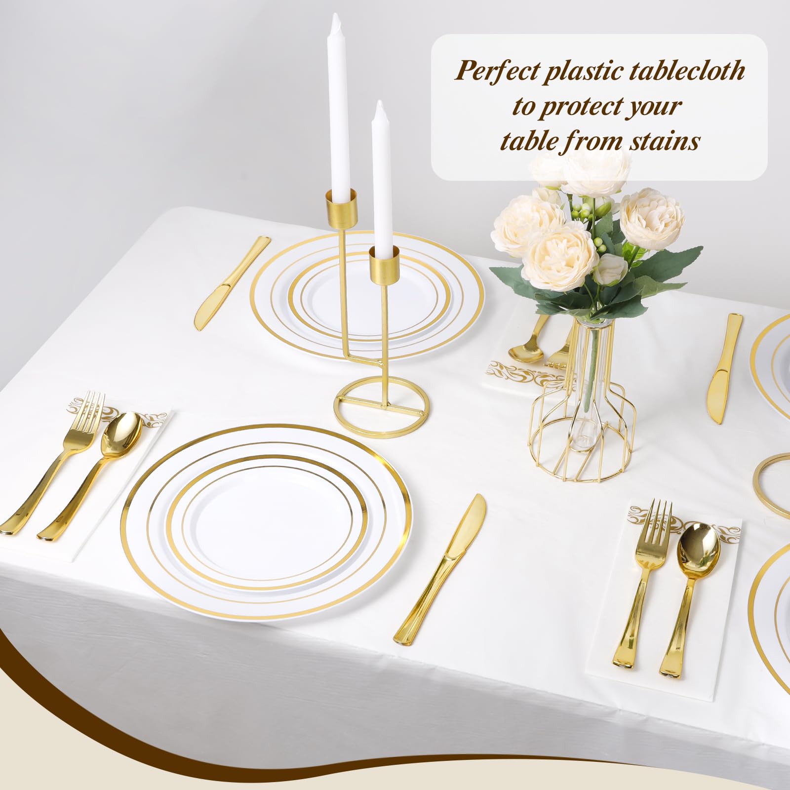 Goodluck 40 Inch X 300 Feet Plastic Table Cover Roll, Disposable Table Cloths for Parties, Rectangle Plastic Tablecloths for Party, Banquet, Wedding, Birthday, Anniversary Decorations, White