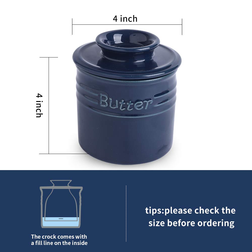 KOOV Porcelain Butter Crock, French Butter Dish, Ceramic Butter Keeper for Counter, Big Capacity, Elegant Blue Collection (Aegean)