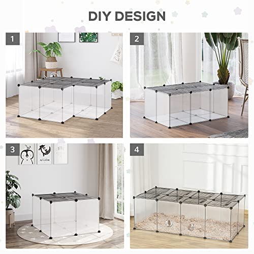 PawHut Pet Playpen Small Animal Cage Transparent Customizable Fence with Door for Hamster, Guinea Pigs, Chinchilla, 14 x 18 in