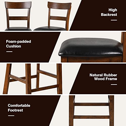 NAFORT Counter Height Bar Stools Set of 4, Farmhouse 25.5β Solid Wood High Dining Chairs with Cushion, Counter Stools with Back for Kitchen Restaurant Bar, Rubberwood Legs & Black PU Leather Cushion