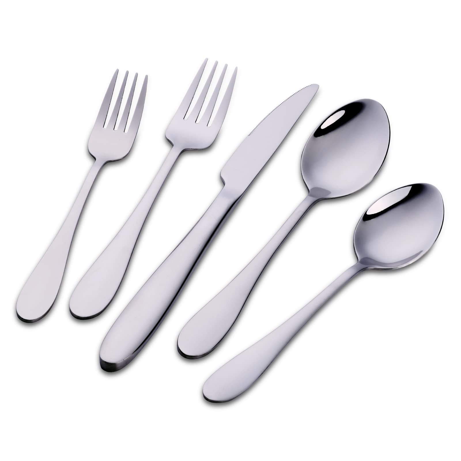KITIOK Flatware Set for 4, Silverware Set, 20-Piece 18/0 Stainless Steel Utensils Set Service For 4, Tableware Cutlery Set, Mirror Polished, Dishwasher Safe, (Silver)