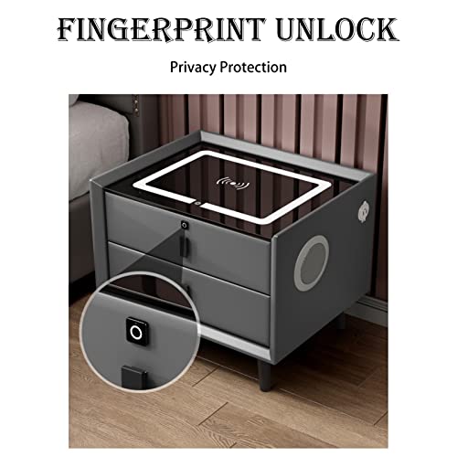 REVIAM Bedside Table with Wireless Charging Station Living Room End Table Bedroom Side Table with Sensor LED Lights (Color : A 2-Drawers, Size : C+Audio+Fingerprint)