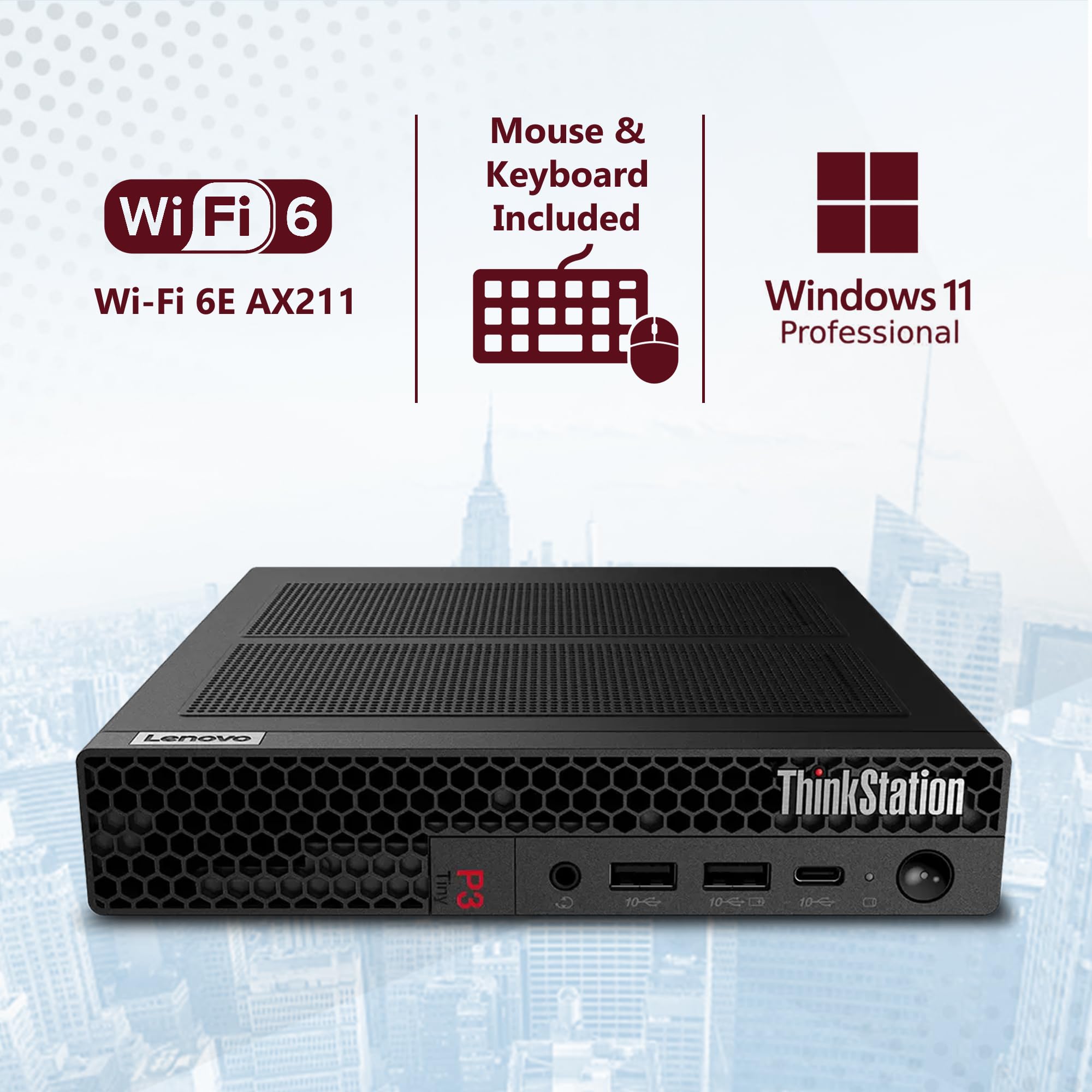 Lenovo ThinkStation P3 Tiny Intel i7-13700T, 32GB DDR5, 1TB NVMe, T1000 8GB Graphics, WiFi 6 + BT, RJ-45, 4X miniDP, DP Port, HDMI, W11P, 3YR, Business Desktop
