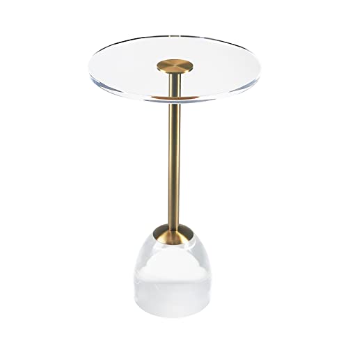TPZLRN Acrylic End Table, Acrylic Side Table,Clear Round Side Table with Brass-Colored Metal Support Rod for Office Living Room Bedroom, Easy Assembly