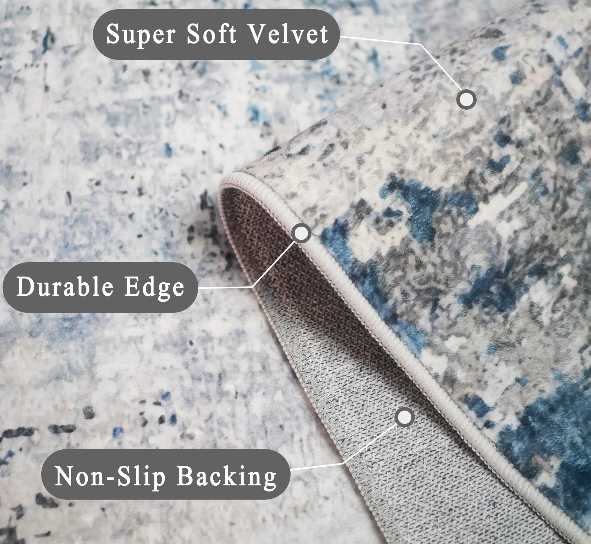 vivorug Washable Rug, Ultra Soft - 4' Round Rug, Non Slip Abstract Rug Foldable, Stain Resistant Rugs for Living Room Bedroom, Modern Fuzzy Rug (Grey/Navy, 4 Round)