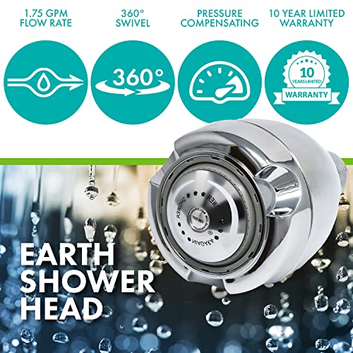 Niagara Conservation N2917CH Earth Spa 3-Spray with 1.75 GPM 2.7-in. Wall Mount Adjustable Fixed Shower Head in Chrome, 1-Pack | Bathroom Shower Head Sprayer with Pressure Compensation Technology