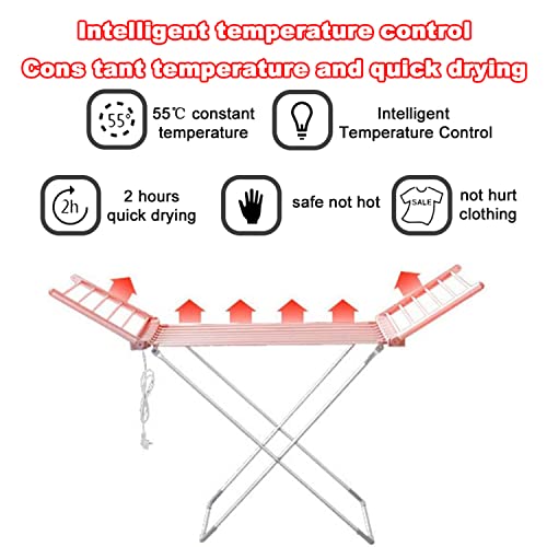 PHASFBJ Multifunctional Foldable 45-55℃ Constant Temperature Electric Heated Drier Clothes Airer Hanger Shoes Drying Rack with Waterproof Power Switch for Laundry Room, School