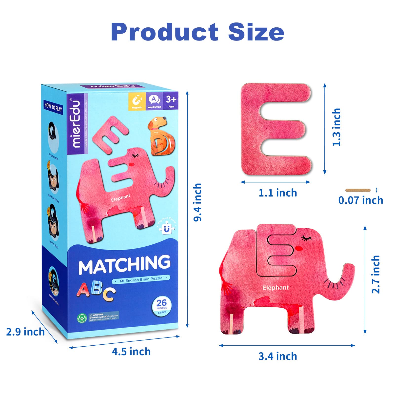 mierEdu Magnets for Toddlers,Refrigerator Magnets for Kids, Animals Objects Magnetic Letters A-Z Alphabets Preschool Learning Educational Toys for Toddlers