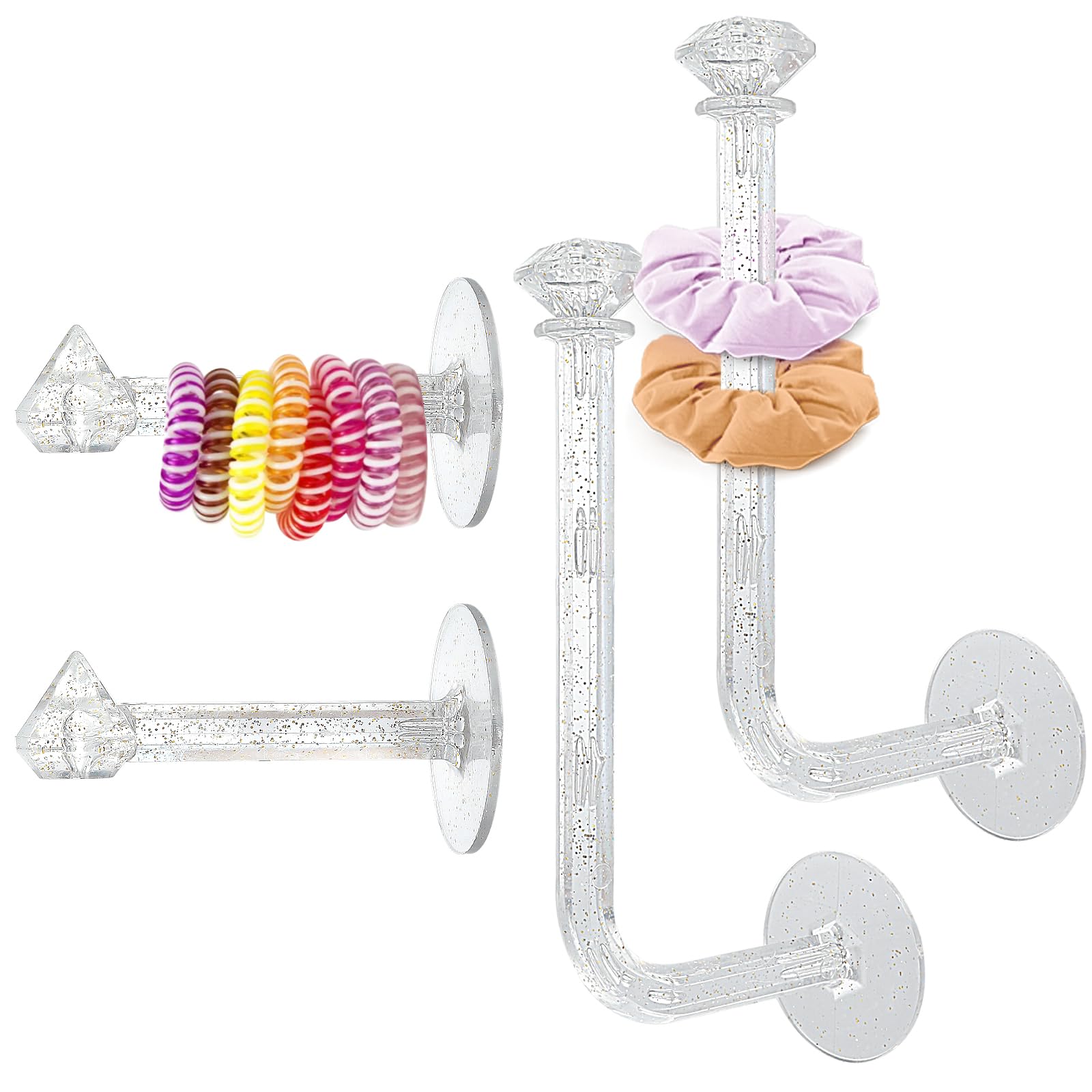 Yolev 4Pcs Scrunchie Holder Adhesive Scrunchie Clear Hair Tie Stand Scrunchie Organizer, Girls Hair AccessoriesStorage for Headband Tie Holder Storage