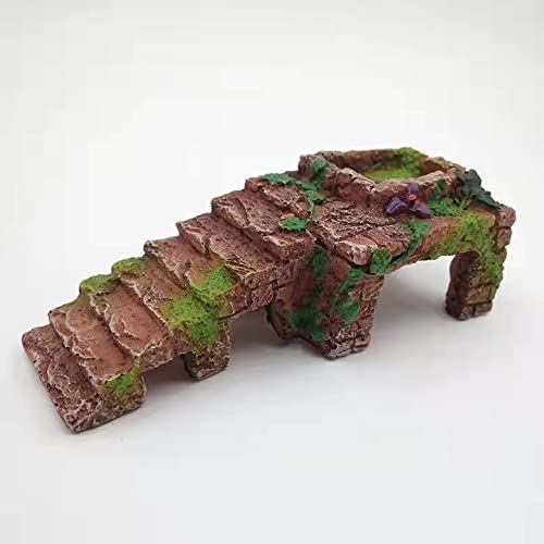 RunXF Cute Multifunctional Turtle Reptile Climbing Ladder Basking Platform Resin Rock Hide for Baby Bearded Dragon Leopard Gecko Frog
