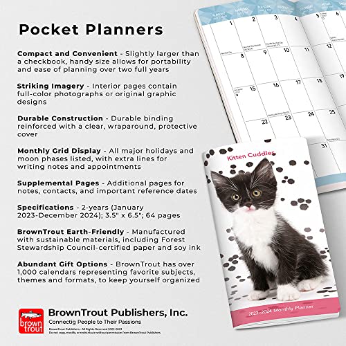 Kitten Cuddles | 2023-2024 3.5 x 6.5 Inch Two Year Monthly Pocket Planner | BrownTrout | Animals Cute Cat Feline