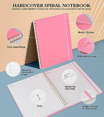 Spiral Notebook Journal 8.5β x 11β, A4 Large Pink Notebooks for Women Men, College Ruled Lined Journal, 100 GSM Paper, Plastic Hardcover Spiral Bound Journals for Work School Note Taking Business