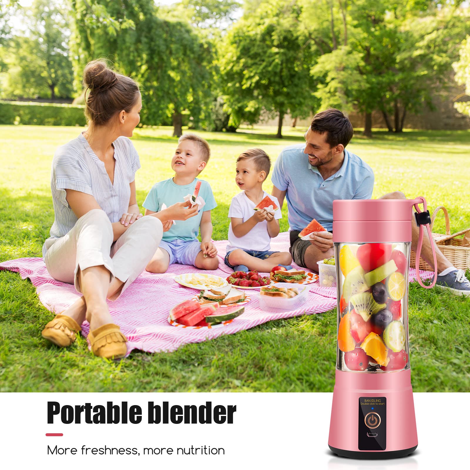 JLLOM Mini Blender Personal Portable Blender Cup for Smoothies Shakes, Portable Juicer USB Rechargeable for Travel, Small Electric Blender On The Go with Silicone Straw & Straw Cleaning Brush (Pink)
