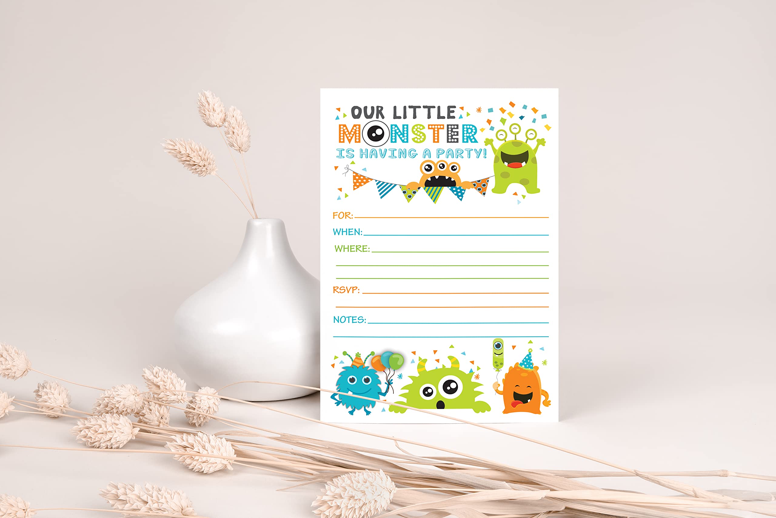 Your Main Event Prints Monster Birthday Invitations - Little Monster Birthday Party Invites - 20 Fill-In Monster Party Invitations With White Envelopes