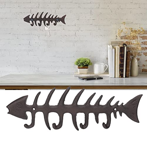 Stylish Fish Bones Towel Rack Hand Towel Holder Wall Mounted Silver Kitchen Bathroom Decorative Towel Rack Organizer 4 Hooks (7701O-3501)