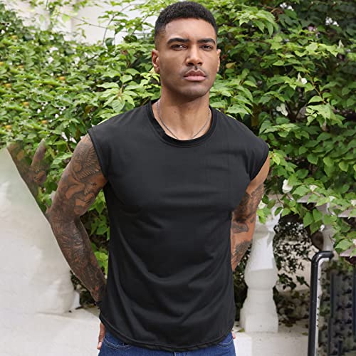 Men's Workout Tank Tops Sleeveless Muscle Cut Off Shirts Bodybuilding Gym Shirt Black