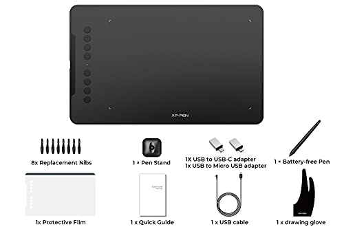 XPPen Deco 01 V2 Drawing Tablet 10x6.25 Inch Graphics Tablet Digital Drawing Tablet for Chromebook with Battery-Free Stylus and 8 Shortcut Keys (8192 Levels Pressure)