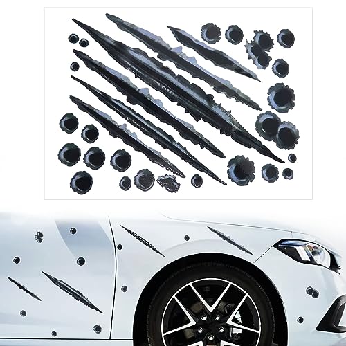 QUICTO 3D Bullet Hole Car Sticker, Car Tattoo Decoration Accessory, Prank Funny Gun Shooting Sticker Fake Bullet Shooting Sticker (Claw Mark)