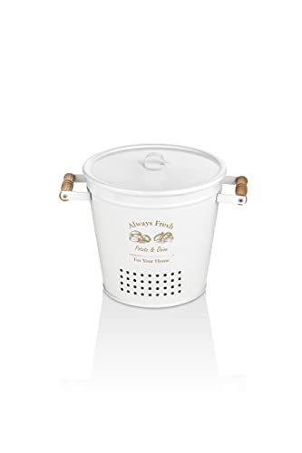 Potato Onion Kitchen Metal Storage Containers, Potatoes Onion Bin Caddy, Storage Jars with Aerating Tin Storage Holes and Metal Lid (White)