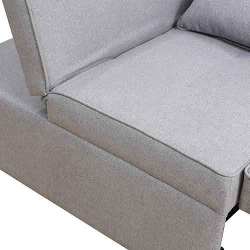 UOCFYK Sleeper Sofa, 4-in-1 Convertible Ottoman Couch Bed, Modern Sackcloth Futon Sofa Bed with 2 Pillows Adjustable Backrest, Recliner Folding Loveseat for Living Room, Apartment Dorm, Office,Grey