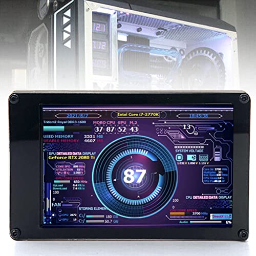 PC Temperature Display, 320x480 Computer Temp Monitor Clear Image Stepless Brightness 3.5in Screen IPS USB Theme Editor for CPU