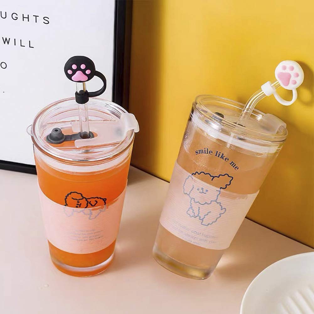 Lemonadeus Silicone 2PCS Straw Tips Cover Reusable Drinking Straw Tips Lids/Plugs Anti-dust, Airtight Seal Splash Proof - for 6-8mm Straws (dogs cats claws)