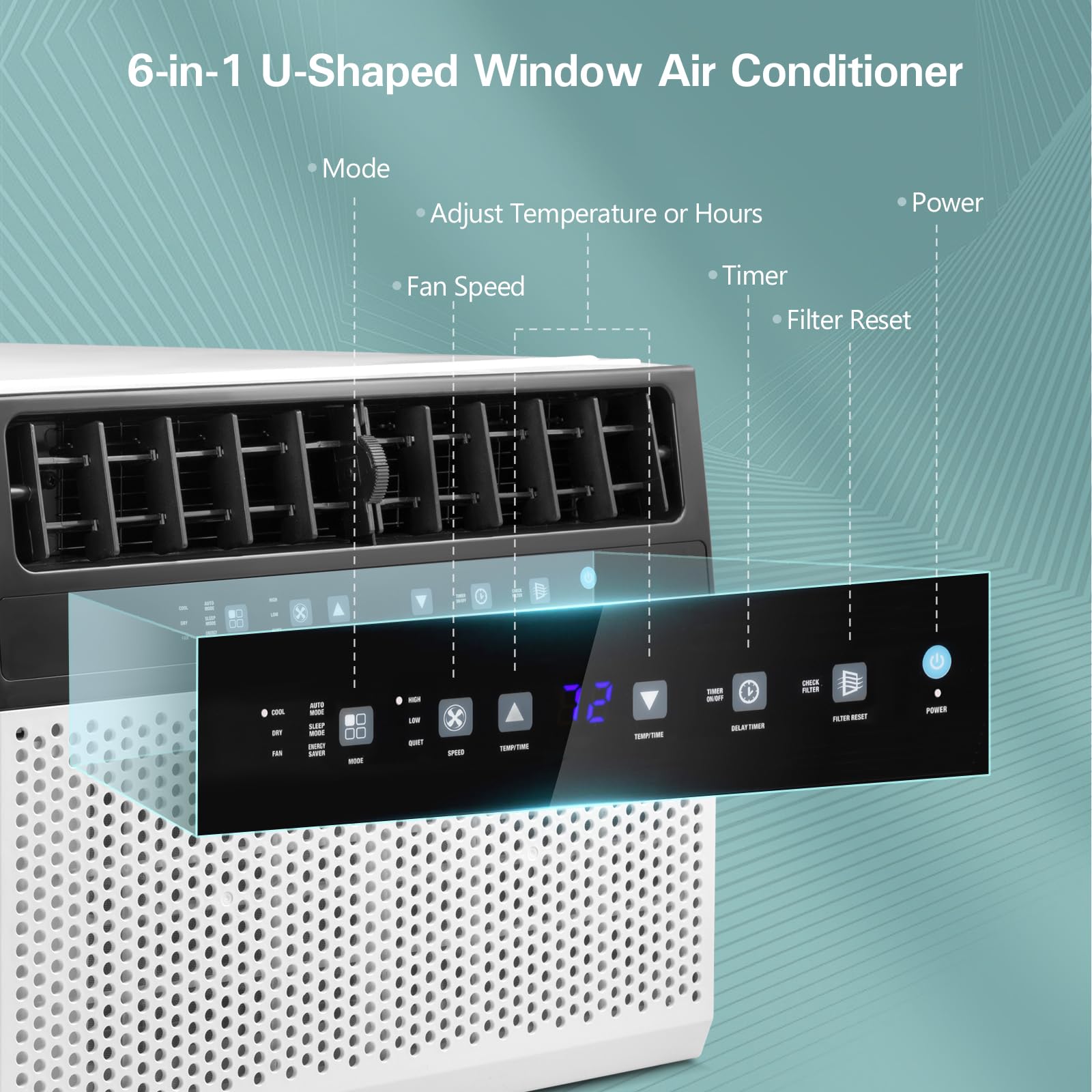 R.W.FLAME 10,000 BTU Window Air Conditioners, U-Shaped Air Conditioner Window Unit Cools up to 450 Sq. Ft, 6 Modes 24H Timer Energy-saving Window AC Units, Full Window View, Easy to Install, White