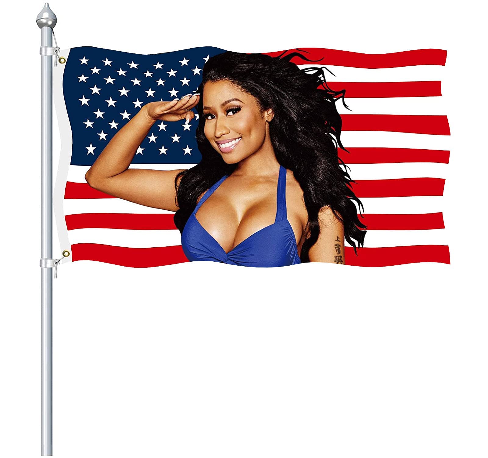 Nicki Minaj Flag Nic-ki Min-aj American Flag Vivid Colors Double Stitched and 2 Brass Grommets 3x5 FT Banner