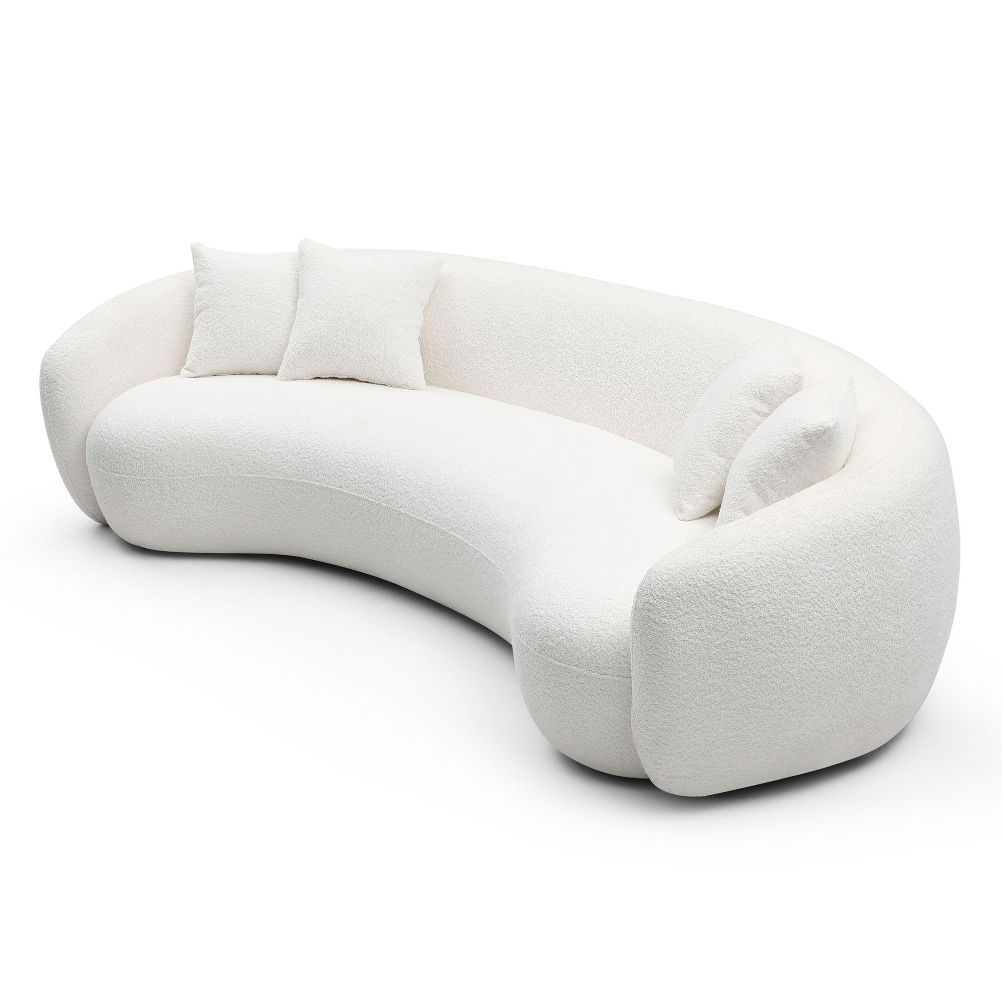 SSC SATITUNCASA 102β Luxury Modern Boucle Curved Sofa Couch, Minimalist Style Comfy Sofa Couch for Living Room, Apartment, Home Office, 3 Seater Curved White Sofa(White 102)