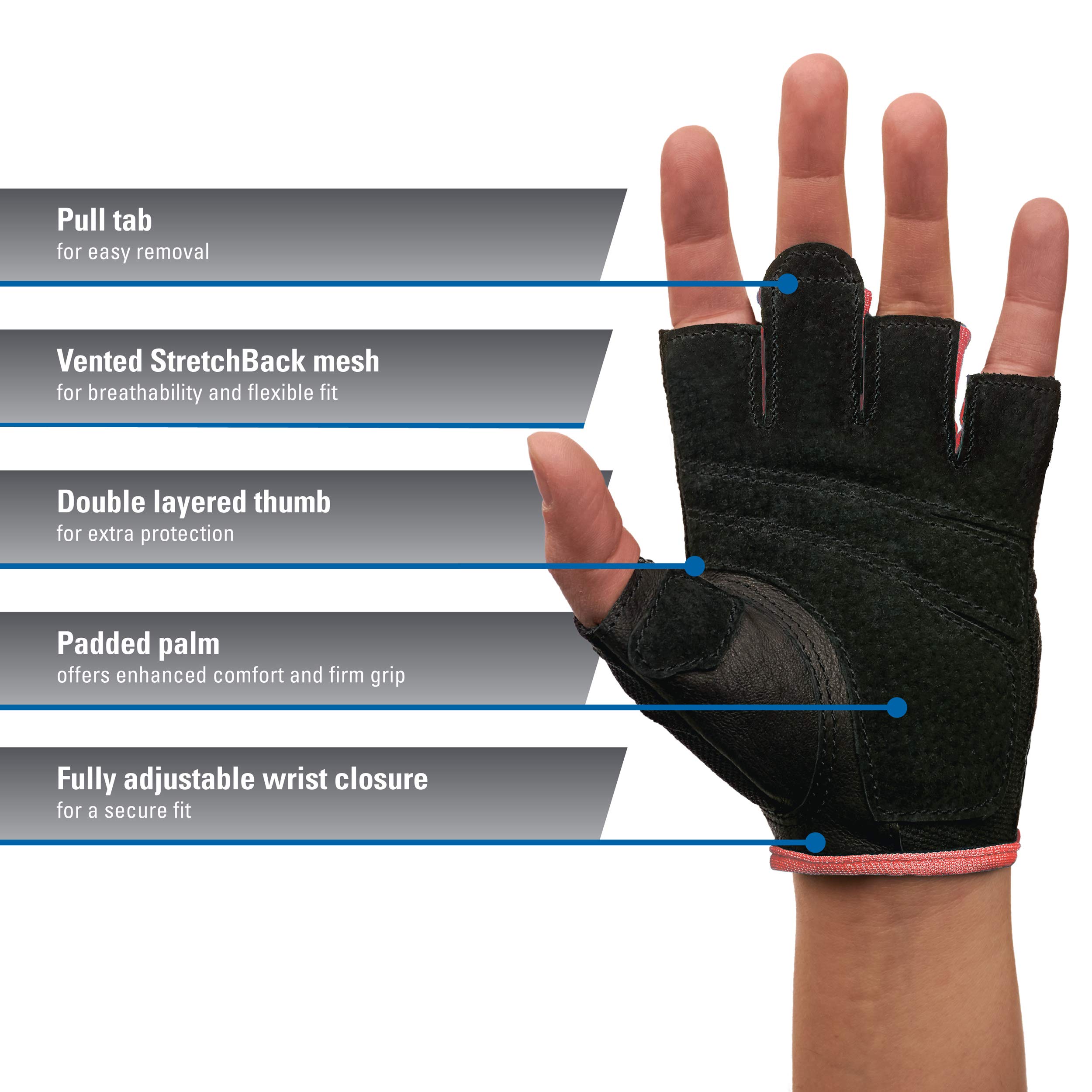 Harbinger Women's Power Gloves for Weightlifting, Training, Fitness, and Gym Workouts with StretchBack Comfort Black Medium