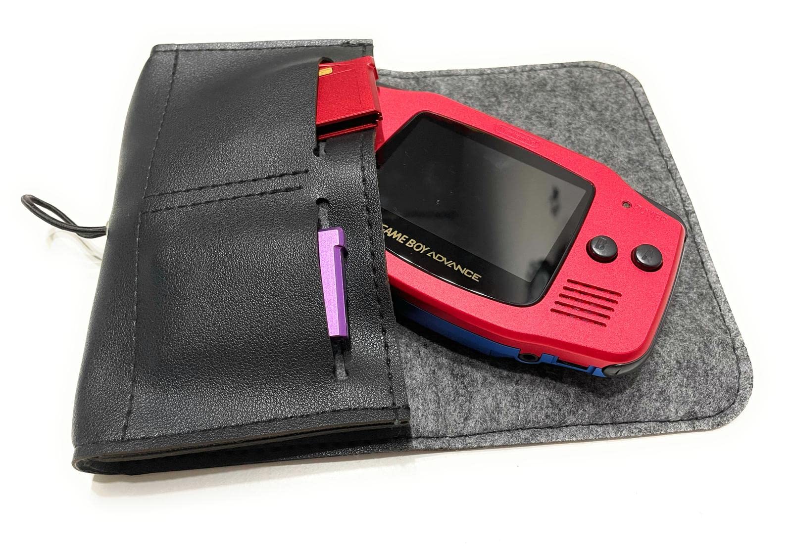 MRGC PU Leather Case Carrying Bag for Nintendo GBA / GBC / GBP, Anbernic RG351V, Retroid Pocket 1 - Portable Travel Case, Protective Pouch for Handheld Retro Game Console (Black)