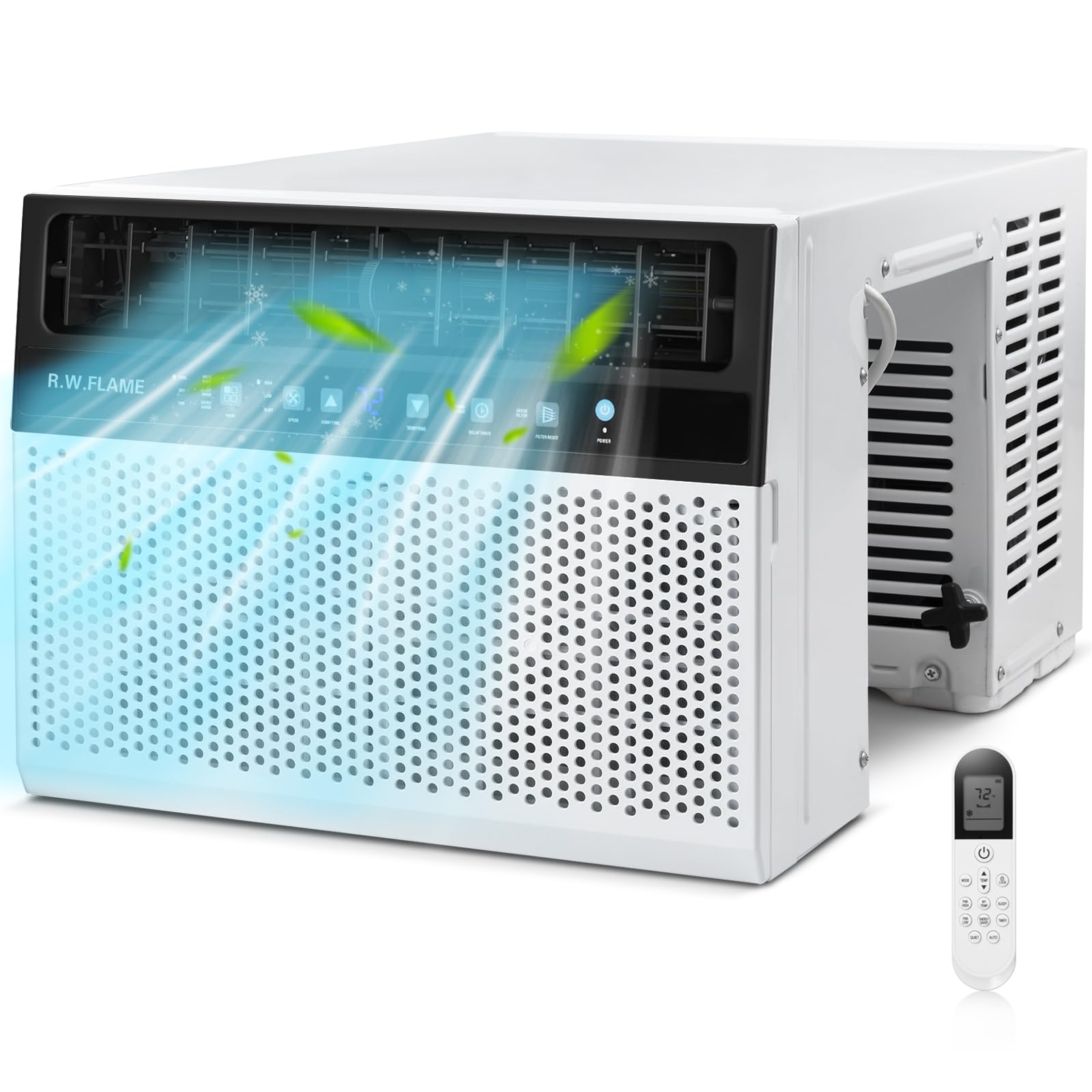 R.W.FLAME Window Air Conditioner 12,000 BTU, 6 in 1 U Shaped Window AC unit with Remote Control, Fast Cooling Up to 550 Sq.Ft. Thermostat Control/Timmer/Energy Saving,White
