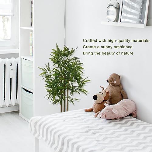 SOFTFLAME 3ft Bamboo Artificial Tree, Faux Bamboo Plant, Artificial Plant with 3 Trunks, Ideal for Home Office Indoor Decoration