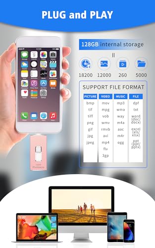 Photo Stick for iPhone, USB Flash Drive for iPhone, MFi Certified Apple Photo Stick, iPhone-Thumb-Drive, 128GB iPhone-Memory-Stick for iPad/iPhone/Computer Picture Keeper Portable Hard Drive 128GB