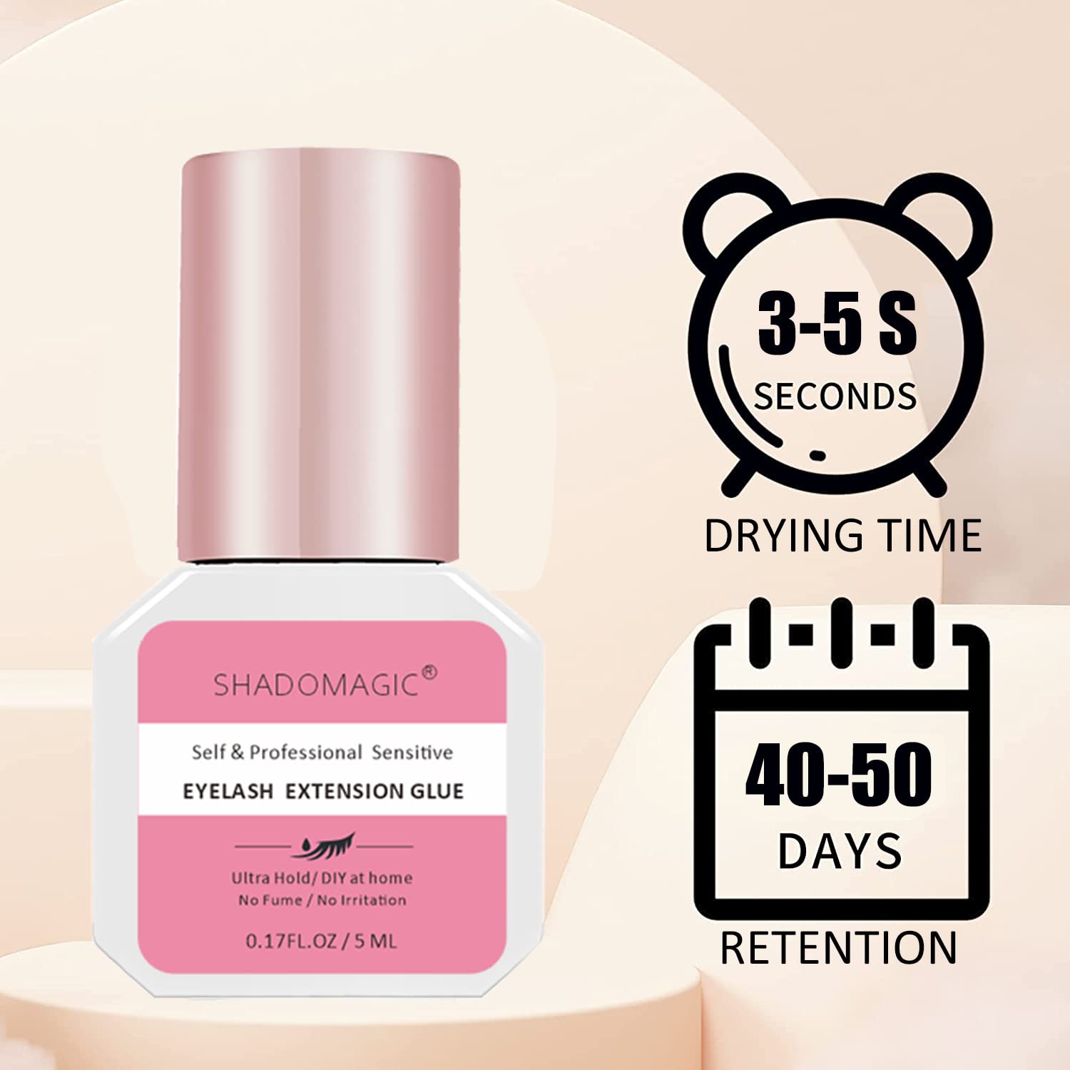 Sensitive Eyelash Extension Glue, Shadomagic Adhesive Lash Extension Glue for False Eyelashes, 40-50 Days Retention Best Professional Self Use & Individual Volume 5ml Eye Lashes Extension Glue